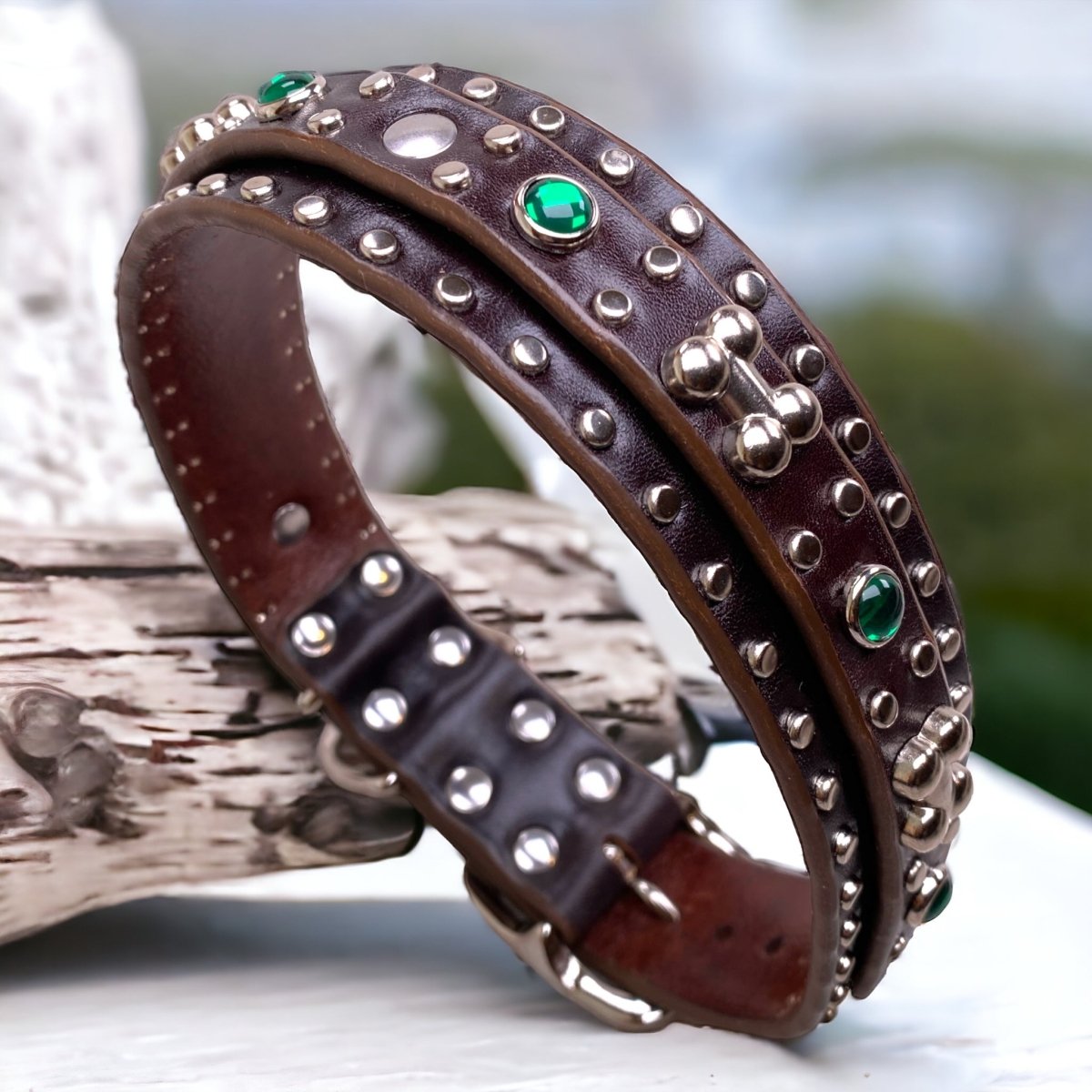 Custom Leather Dog Collar with Doggie Bones – Karma Collars: Leather ...
