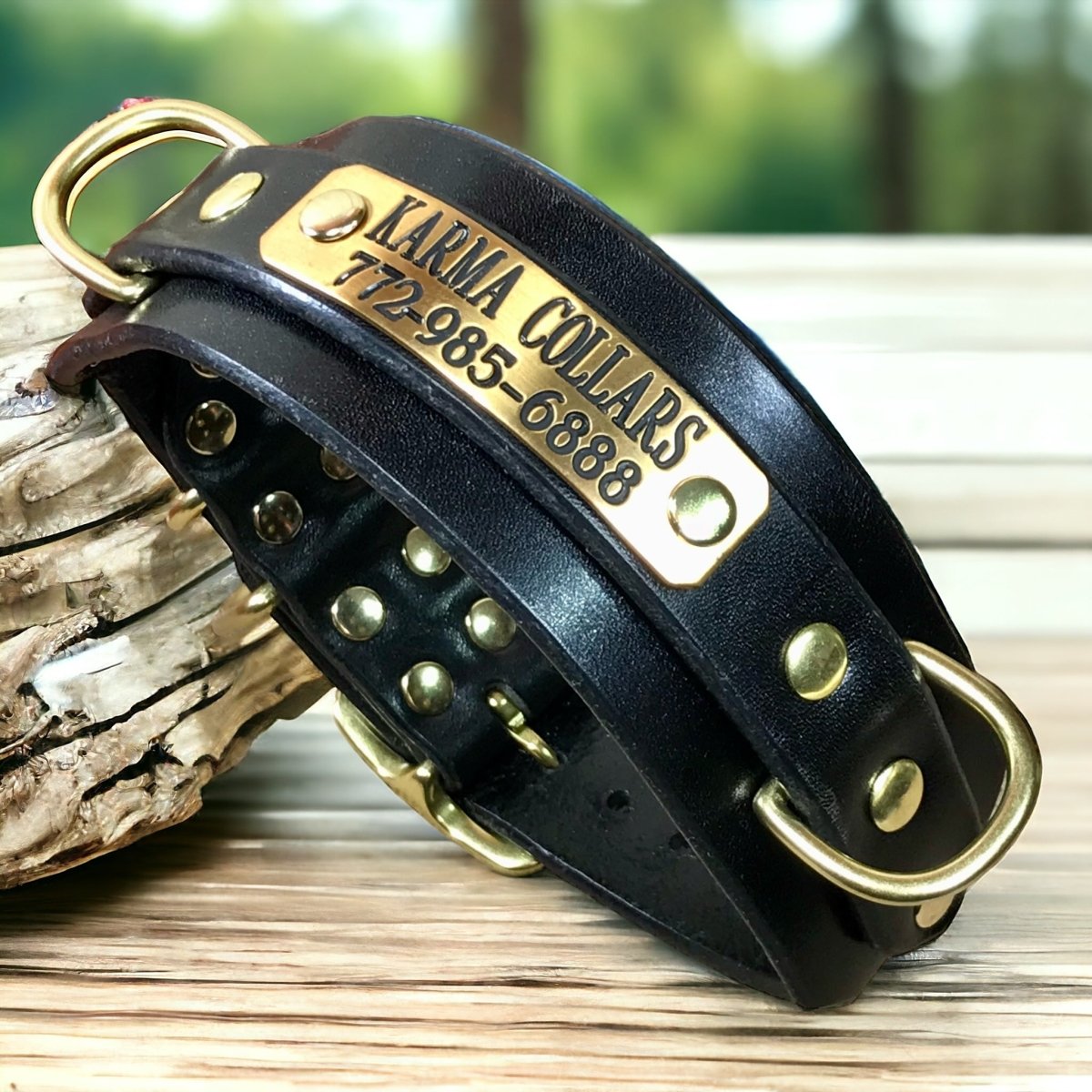 2 INCH WIDE DOG COLLAR: TRIPLE D-RINGS/DEEP ENGRAVED NAMEPLATE – Karma ...