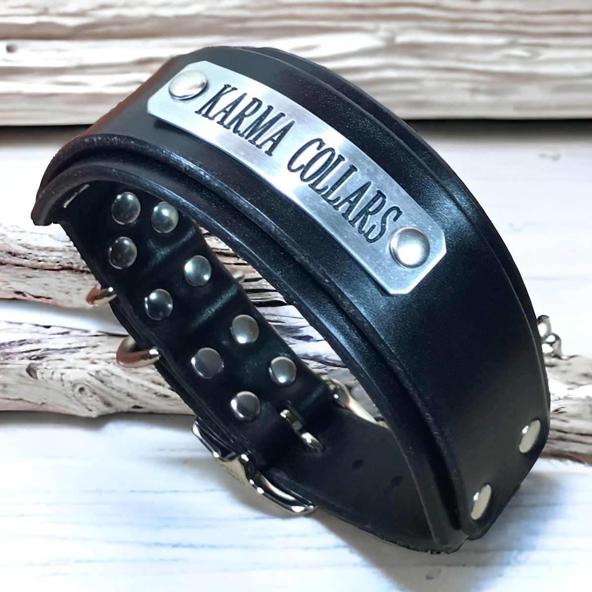 2 INCH WIDE/ 2 LAYERS LEATHER/ DOG COLLAR/ DEEP ENGRAVED NAMEPLATE ...