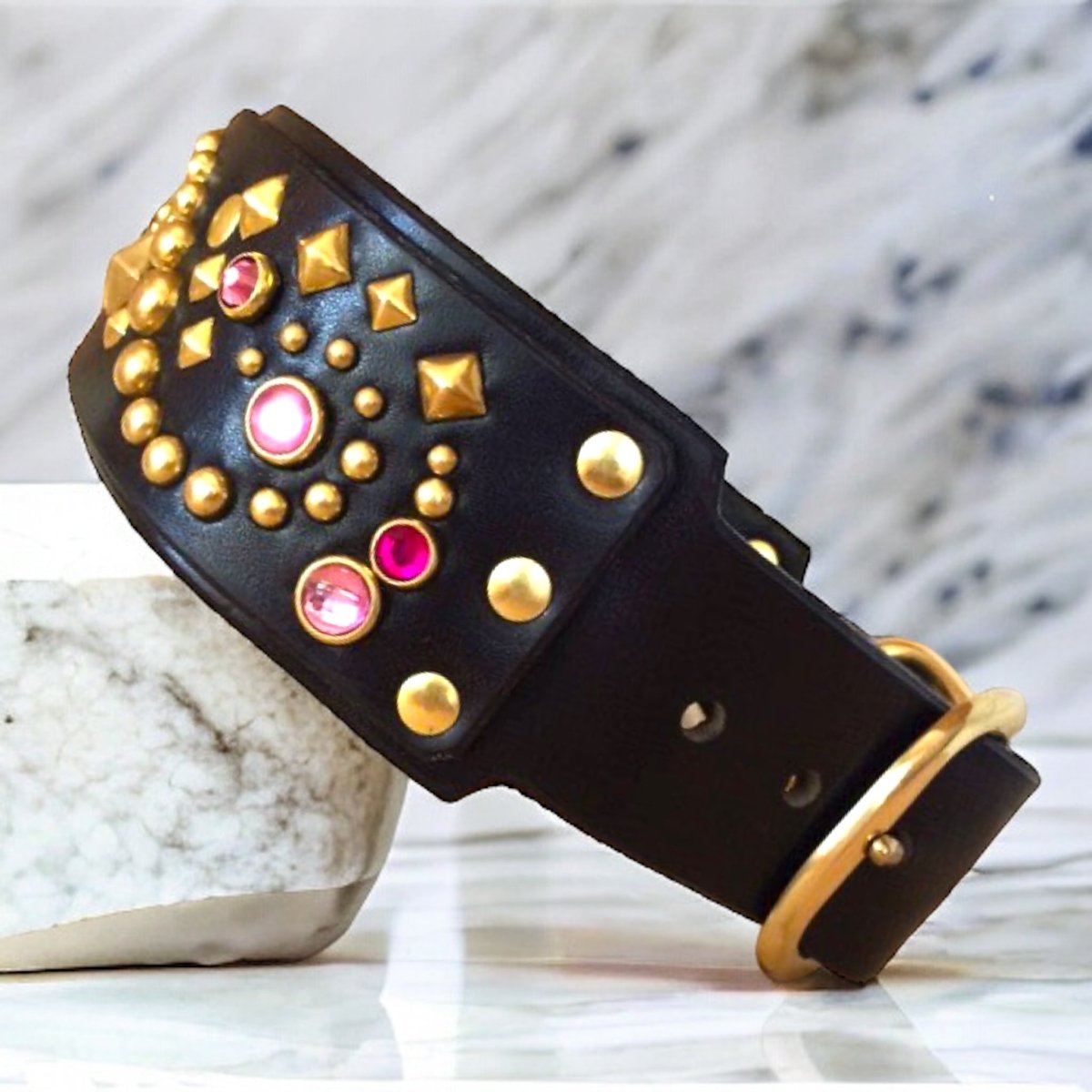 Stargazer Double Deluxe Leather Dog Collar | Karma Collars: Leather Dog ...