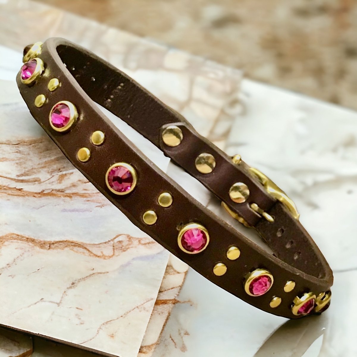 Designer Leather Dog Collar Gypsy – Karma Collars: Leather Dog Collars