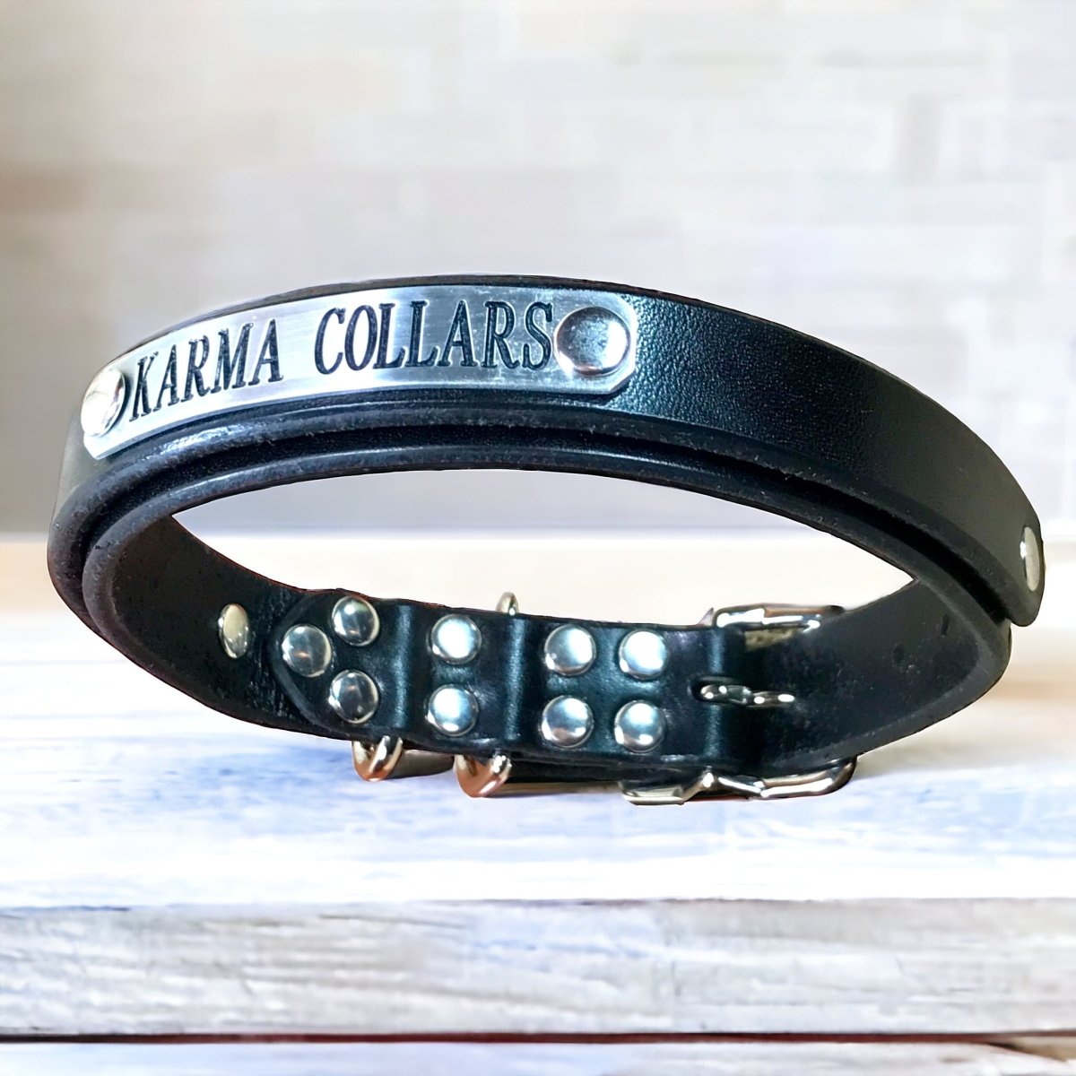 1" WIDE DOG COLLAR/ DOUBLE LAYER LEATHER/ NAMEPLATE – Karma Collars ...