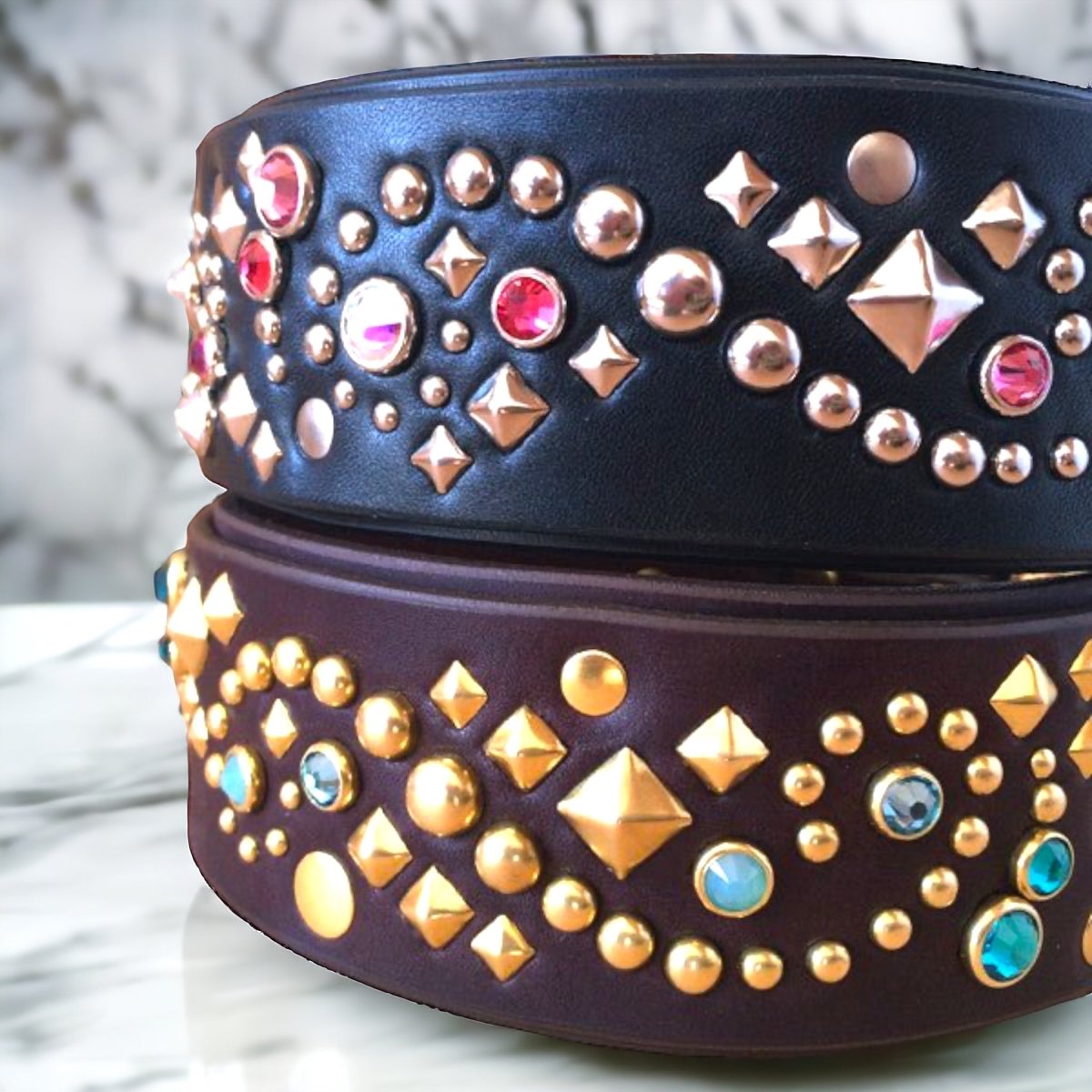 Stargazer Double Deluxe Leather Dog Collar | Karma Collars: Leather Dog ...